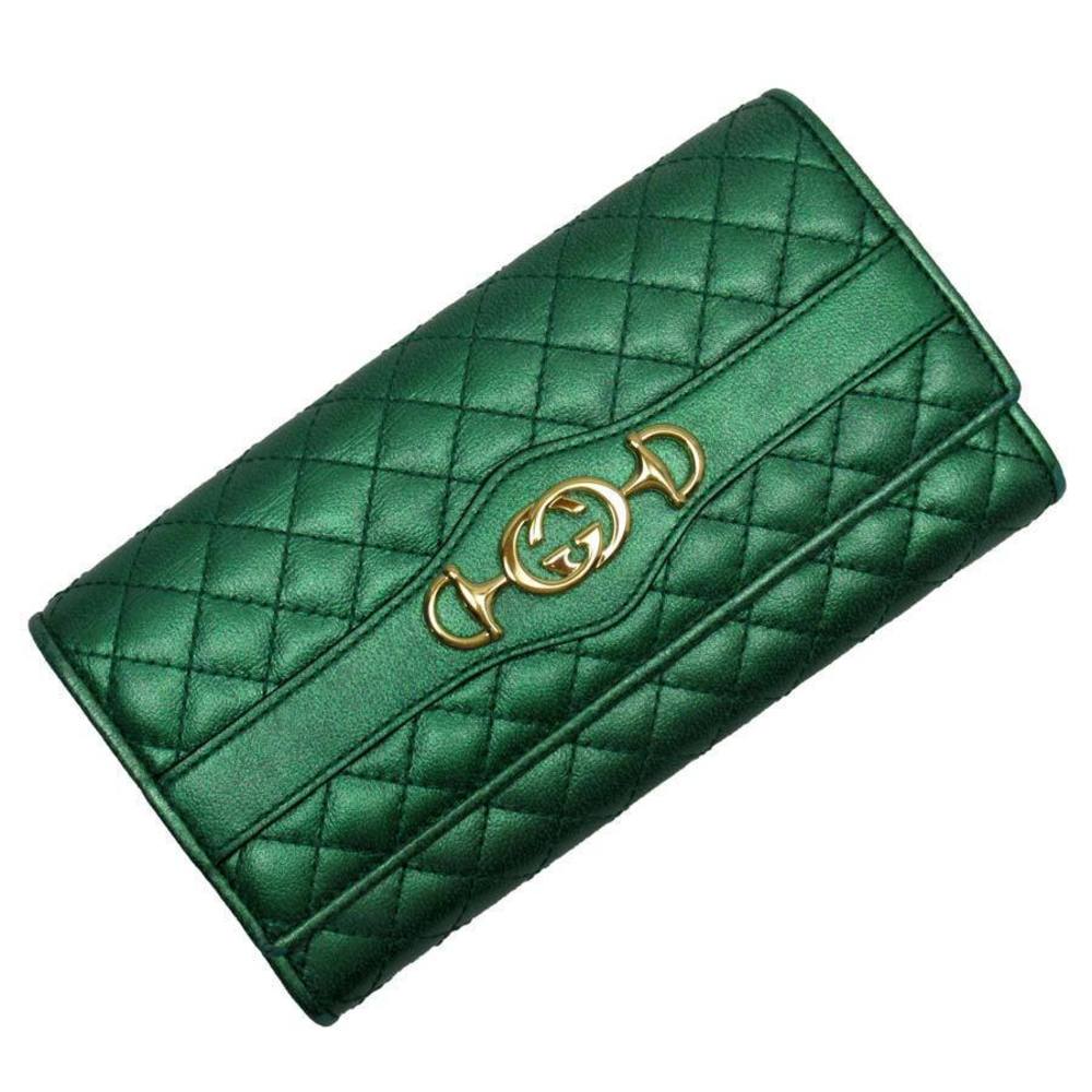 Gucci Long Wallet Gg Metallic Leather Green - Gem